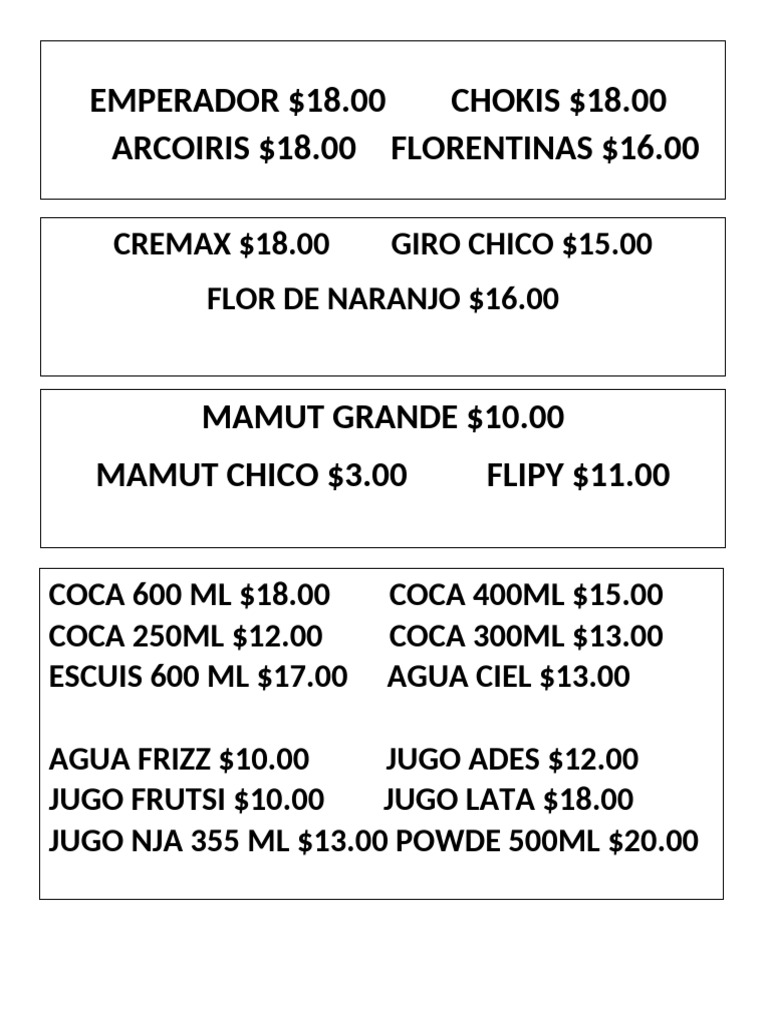 Beverage and Snack Price List | PDF