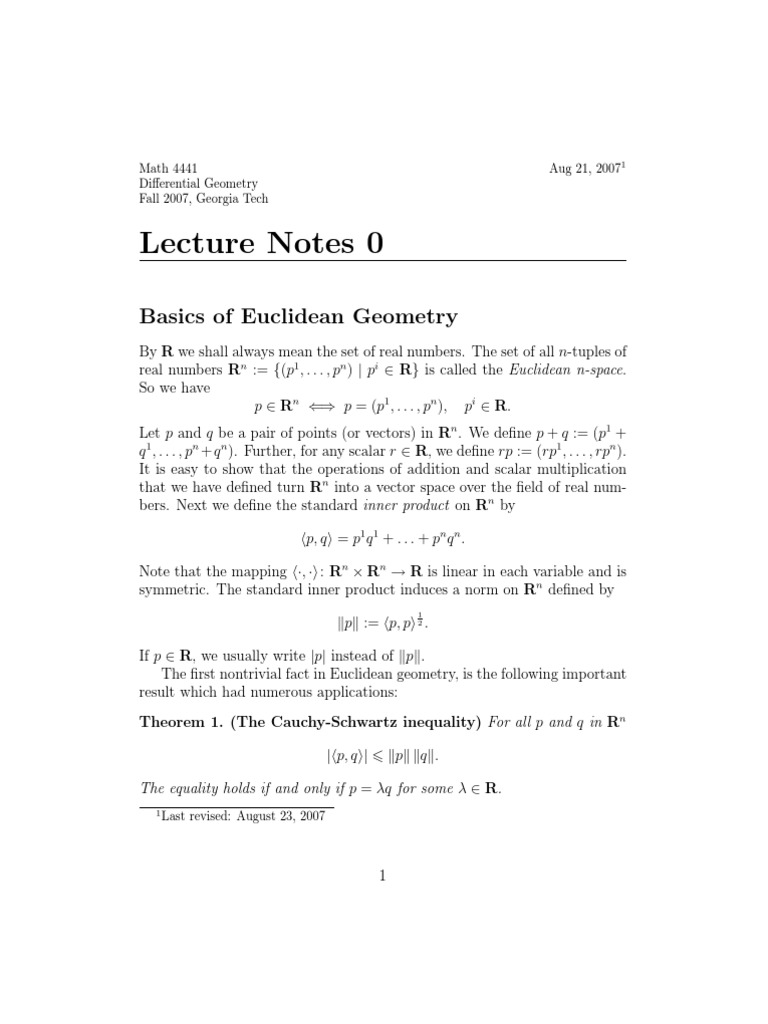 Lecture Notes 0: Basics of Euclidean Geometry | Download Free PDF ...