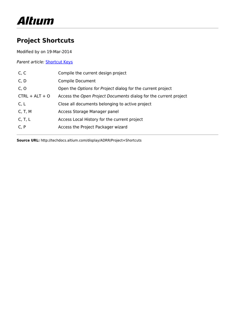 Altium - Project Shortcuts - 2014-03-19 | PDF