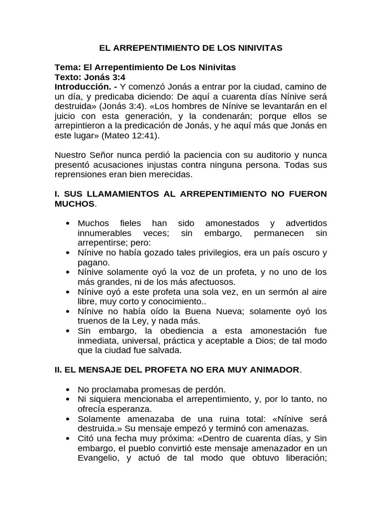 Arrepentimiento de Nínive en Jonás | PDF | Jonás | Jesús