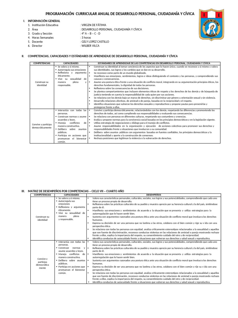 DPCC PLAN ANUAL 4to 2025 | PDF | La sexualidad humana | Moralidad