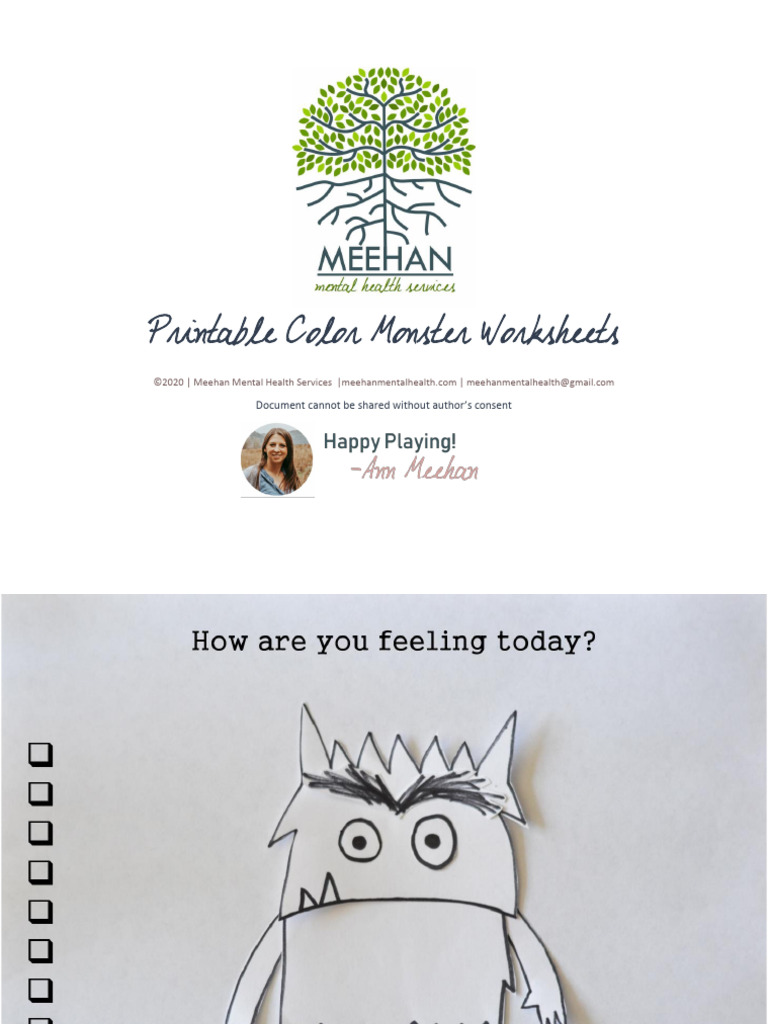 MMHS Printable Color Monster Worksheets For Play Therapy | PDF