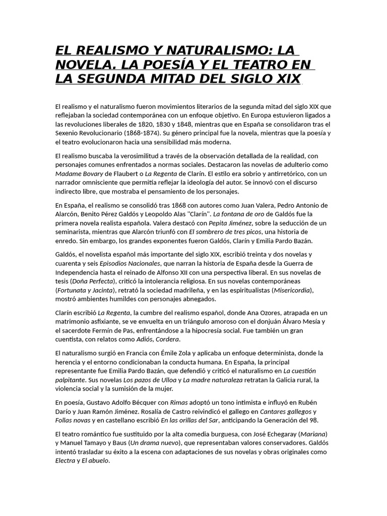 Realismo y Naturalismo en la Literatura Española | PDF | Federico ...