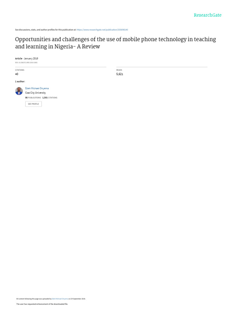 Opportunities and Challenges of The Use of Mobile | PDF | Teachers ...