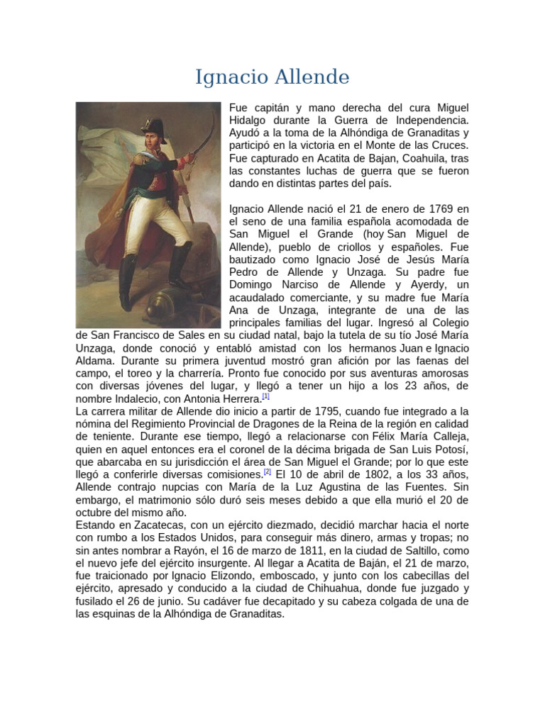 Ignacio Allende: Insurgente y Héroe | PDF | Folklore Mexicano | México ...