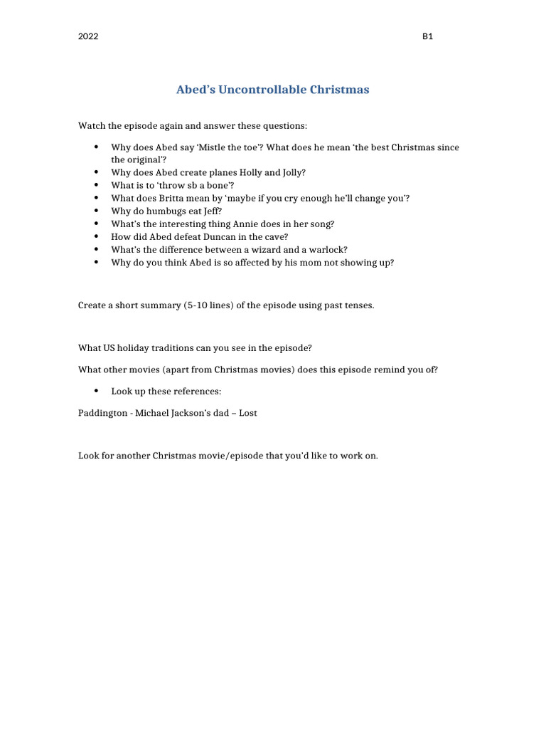 Abed's Uncontrollable Christmas Analysis | PDF