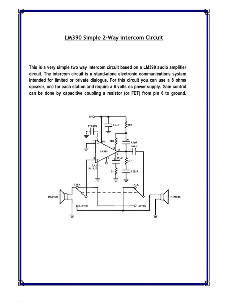 LM390 Simple 2-Way Intercom Circuit | PDF
