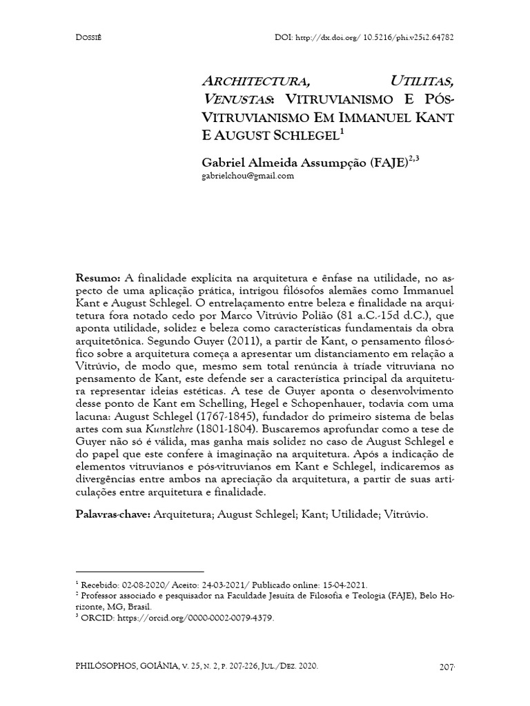 Architectura, Utilitas, Venustas: Vitruvianismo e Pós Vitruvianismo em ...