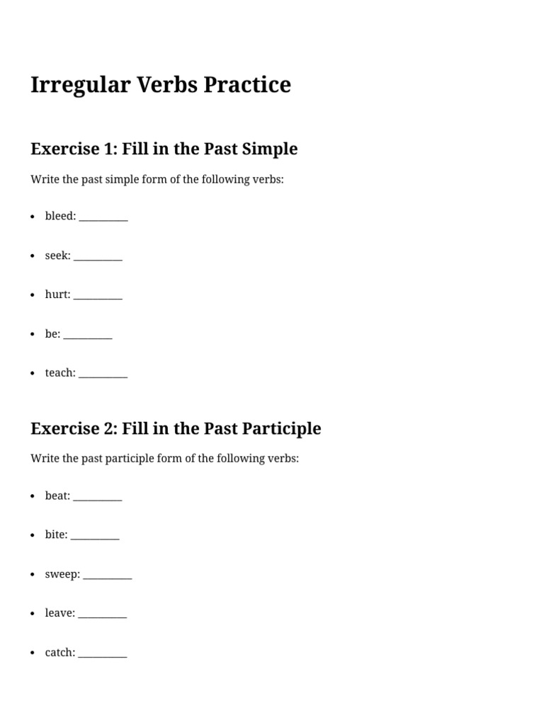 Irregular Verbs Practice Exercises | PDF