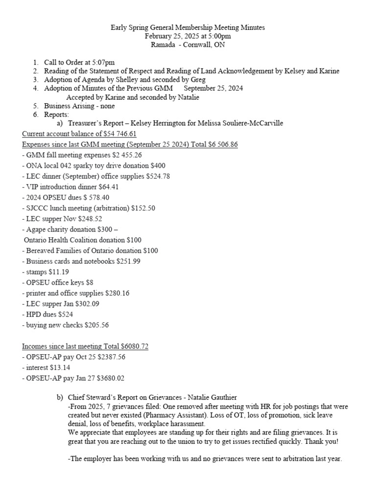 Spring General Membership Meeting Minutes Feb 2025 | PDF | Collective ...