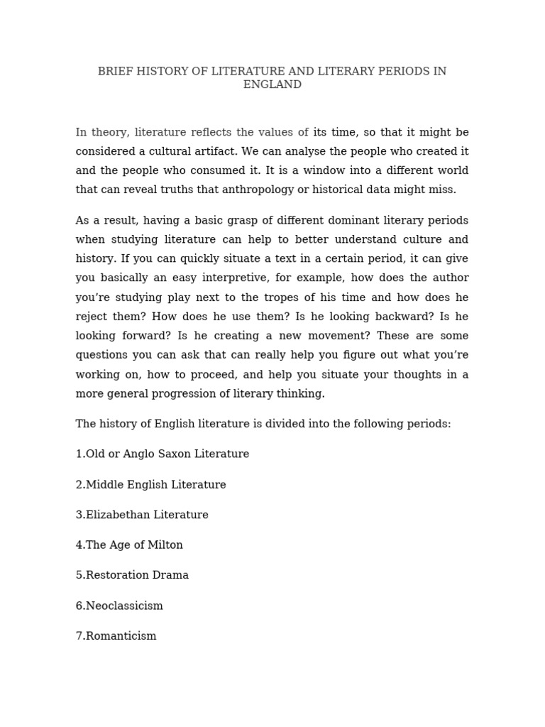 History of English Literary Periods | PDF | English Literature ...
