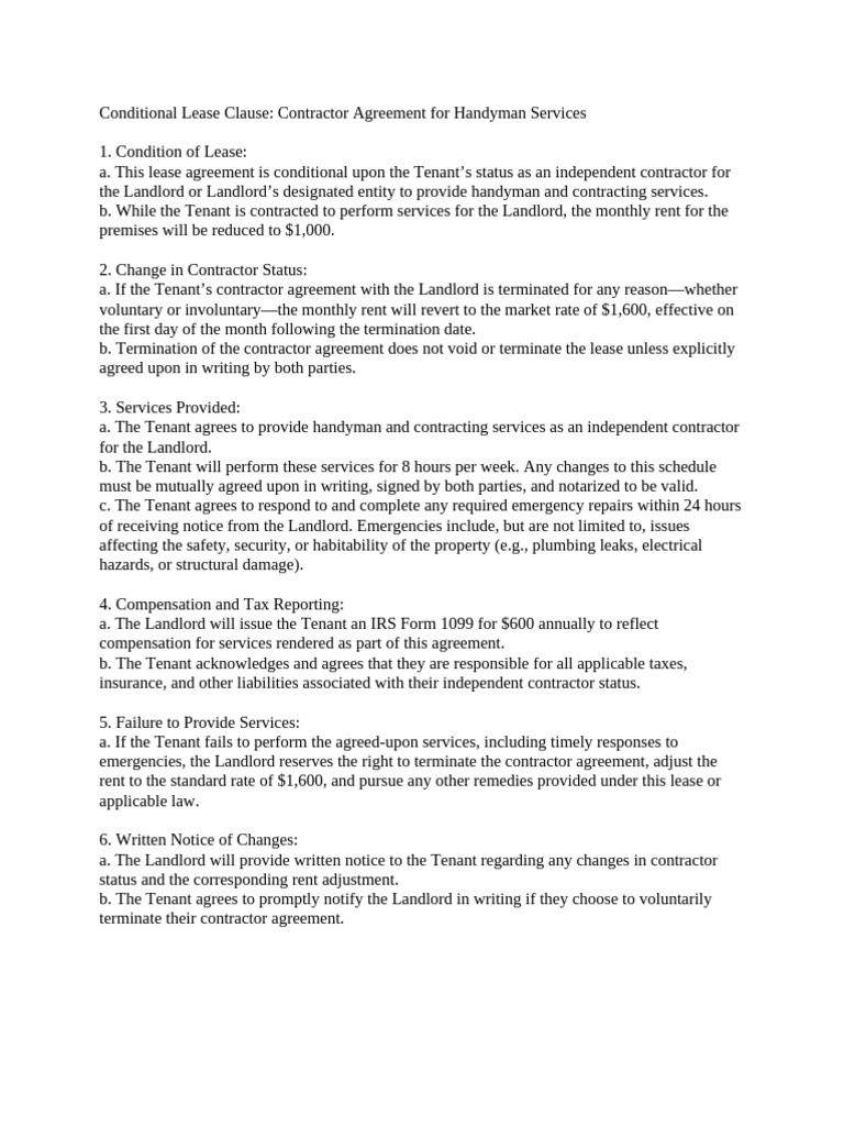Conditional Lease Clause For Contracting Services | PDF | Lease ...