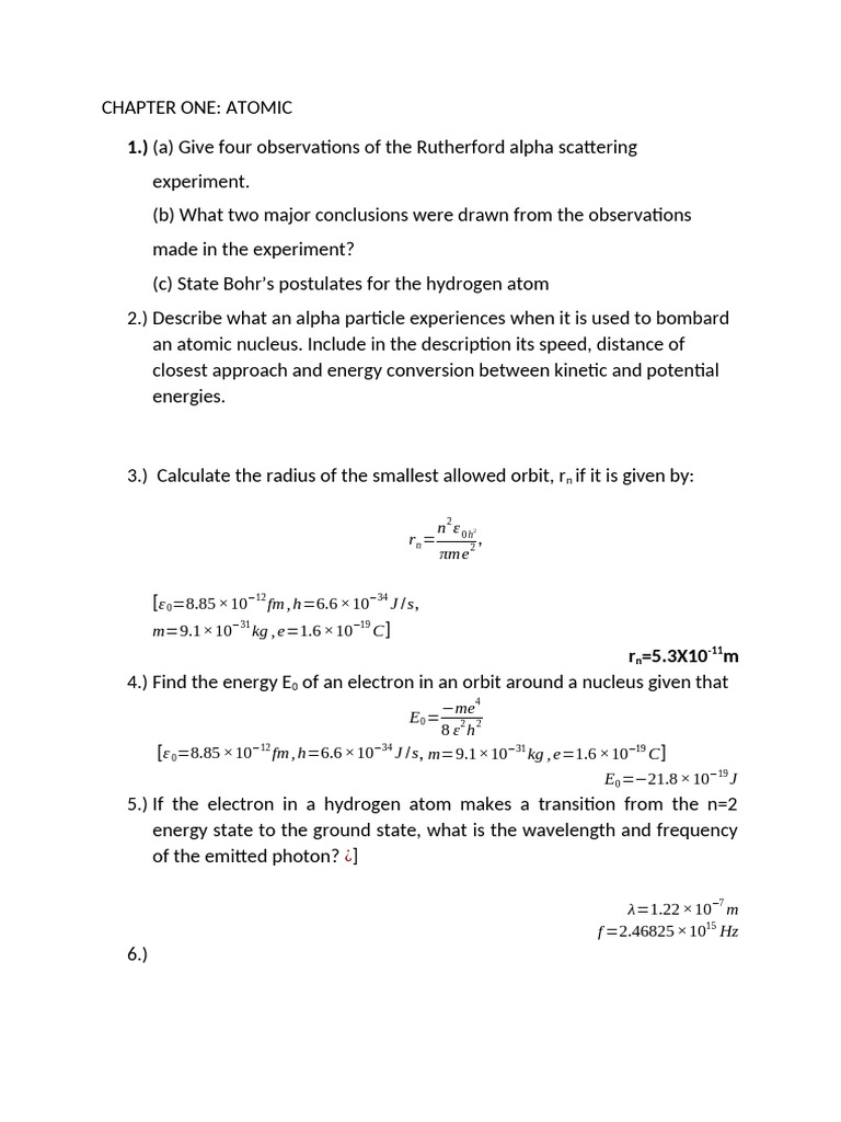 Basic Applied Physics Tutorial 1 (Nucleonics) | PDF | Atoms | Electron
