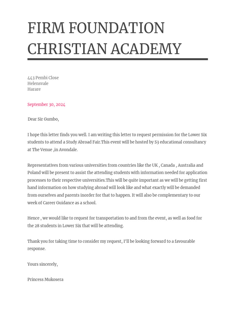 Study Abroad Fair Letter | PDF