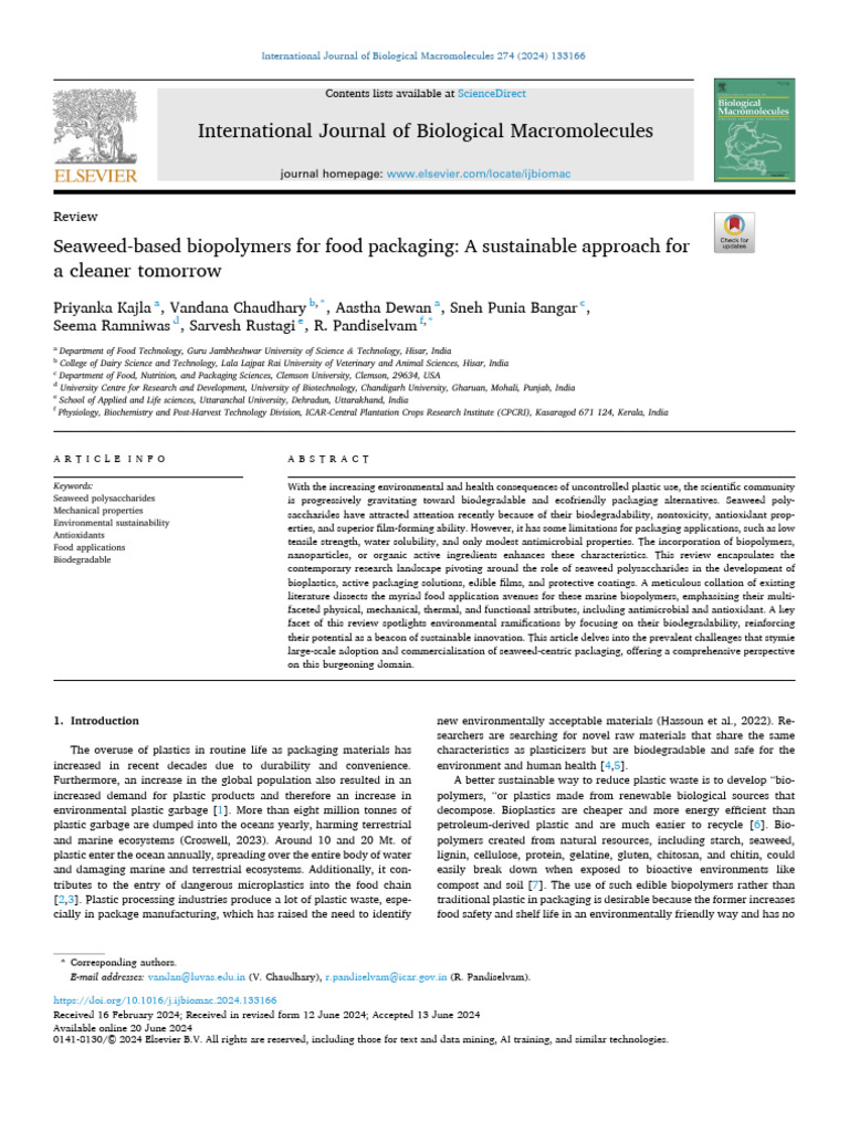 1-s2.0-S0141813024039710-main | PDF | Biopolymer | Seaweed