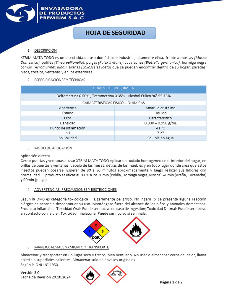 HS - MSDS - Xtrim Mata Todo | PDF