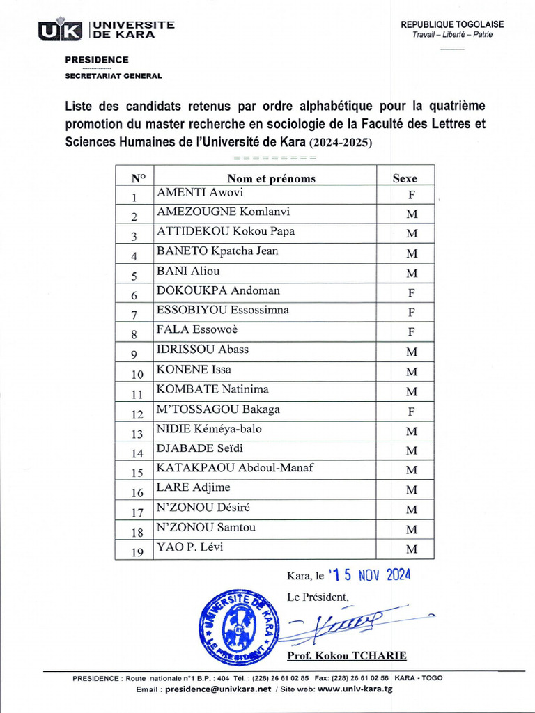 Liste Des Retenus en Master À La FLESH 2024-2025 - 0001 | PDF