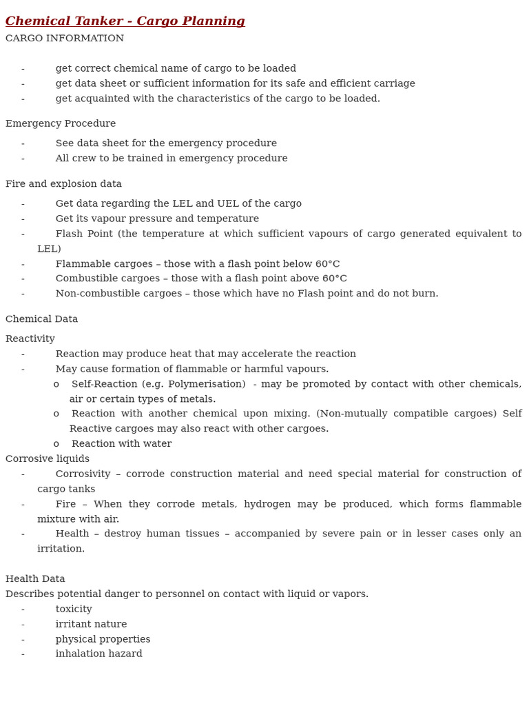 Chemical Tanker Cargo Planning Guide | PDF | Pressure | Vapor