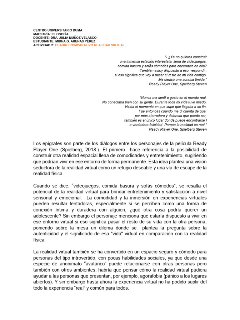 Cuadro Comparativo Realidad Virtual. | PDF | Realidad virtual