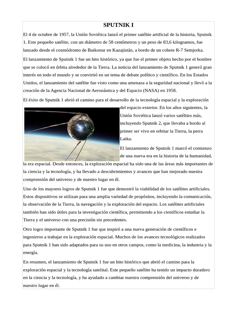 Sputnik I | PDF | Sputnik 1 | Satélite