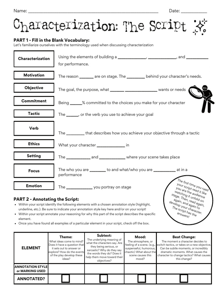 Characterization The Script - Worksheet (3) | PDF | Behavioural ...