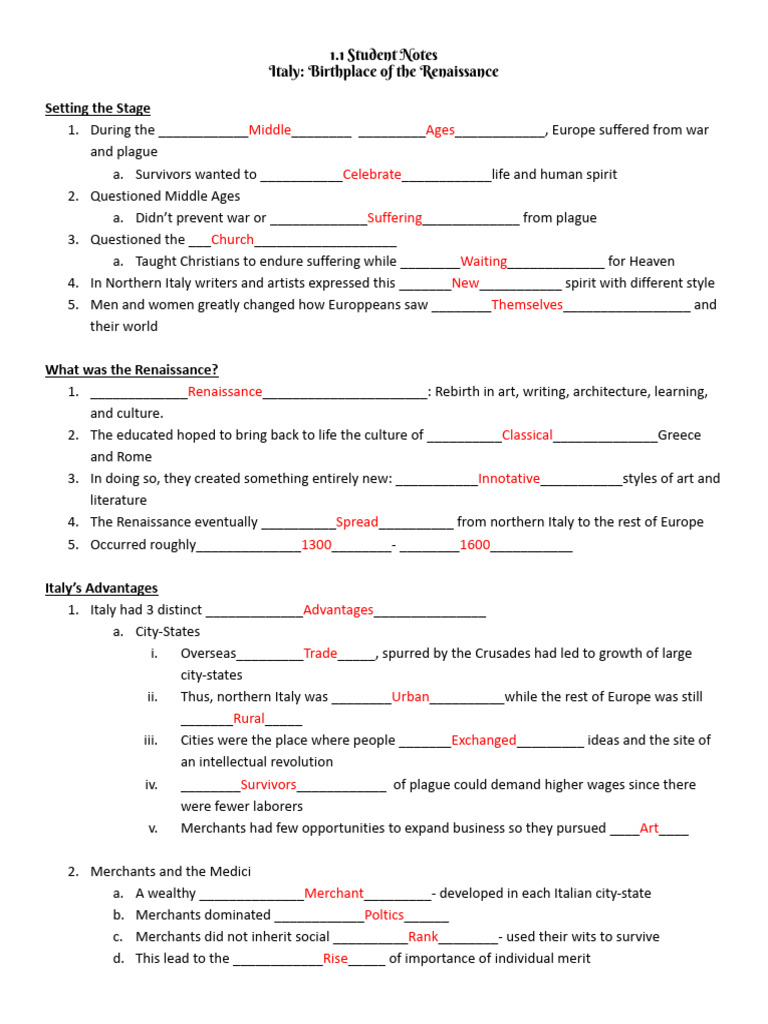 Part I Student Notes | PDF | Renaissance | Sculpture
