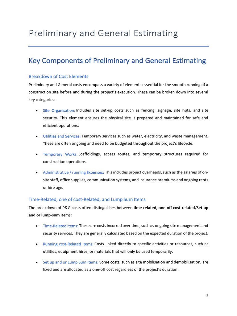 Preliminary and General Estimating | PDF | Expense | Cost Accounting