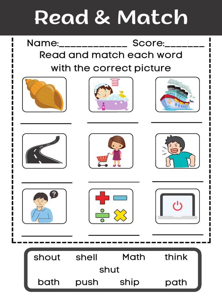 Diagraph - TH and - SH Illustrative Colorful Reading English Worksheet ...
