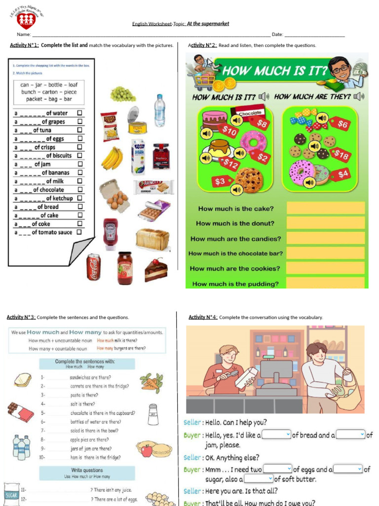 Supermarket Vocabulary Worksheet PDF | PDF