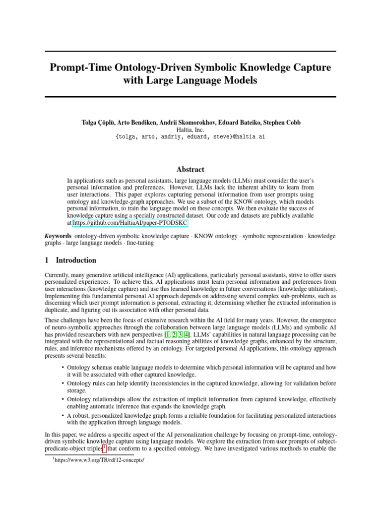 Prompt-Time Ontology-Driven Symbolic Knowledge Capture With Large Language Models | PDF ...