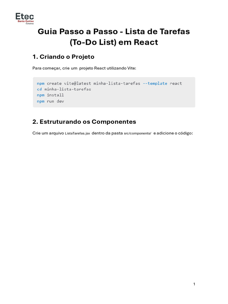 Guia Passo a Passo - Lista de Tarefas (To-Do List) em React | PDF | Aplicativo para celular ...