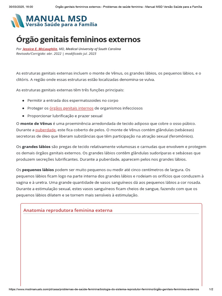 Órgão Genitais Femininos Externos - Problemas de Saúde Feminina - Manual MSD Versão Saúde para A ...