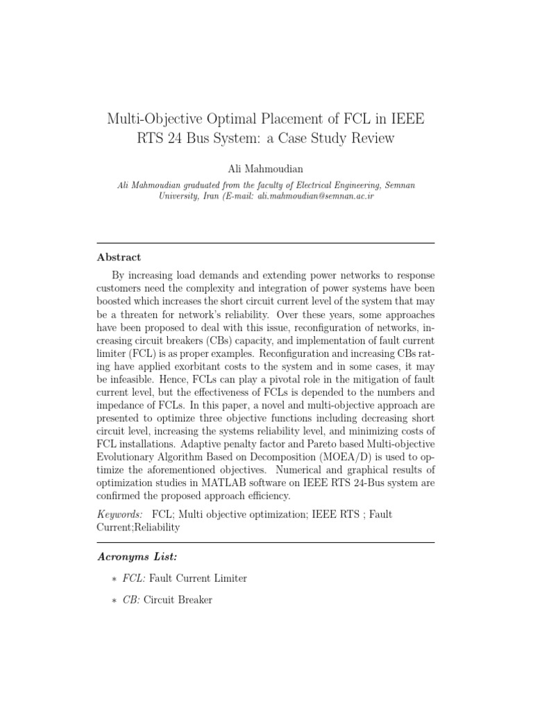 Ali Mahmoudian - Multi-Objective Optimal Placement of FCL... | PDF ...