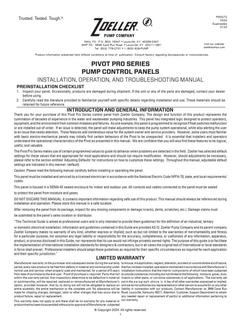 Pivot Pro Series Pump Control Manual | PDF | Implied Warranty | Pump
