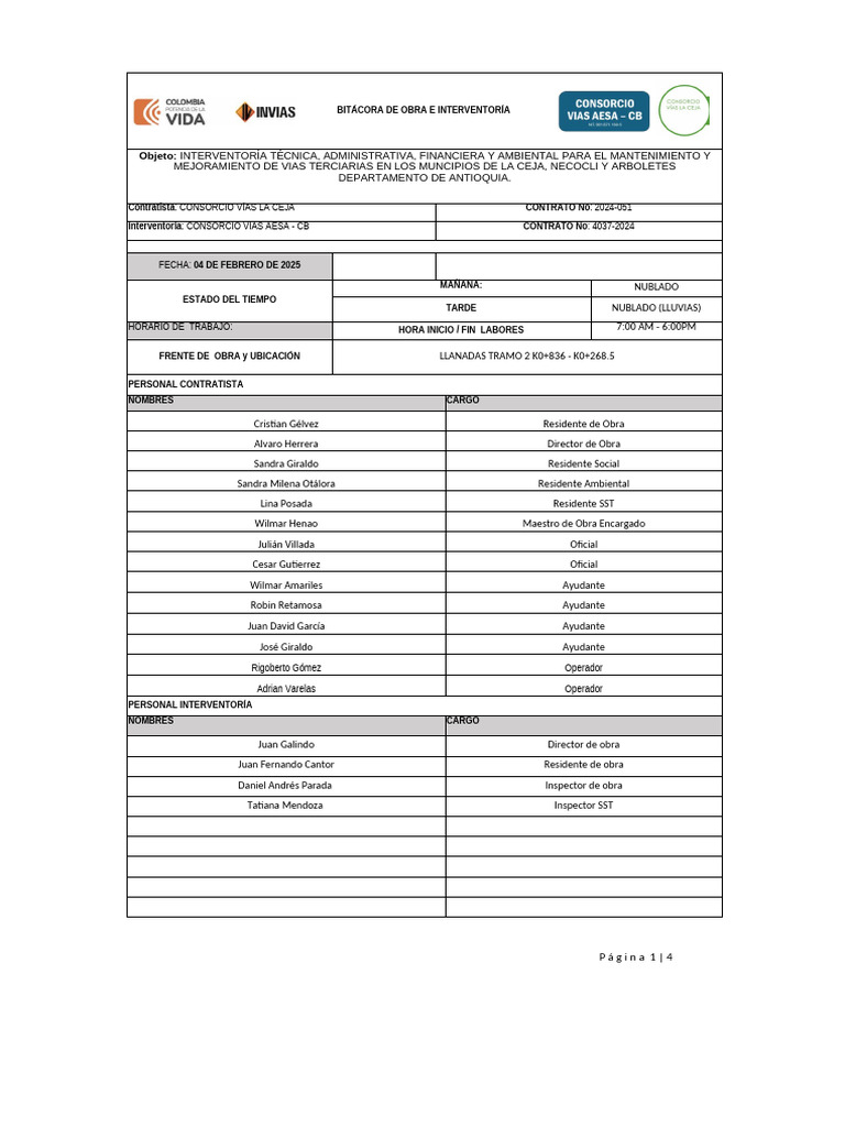 Informe Diario y Bitácora 04-02-25 | PDF | Tecnologías de gas | Materiales de construcción
