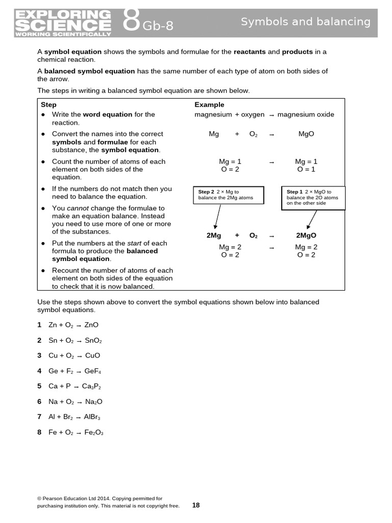 8gb8 Symbols and Balancing | PDF | Magnesium | Chemical Reactions