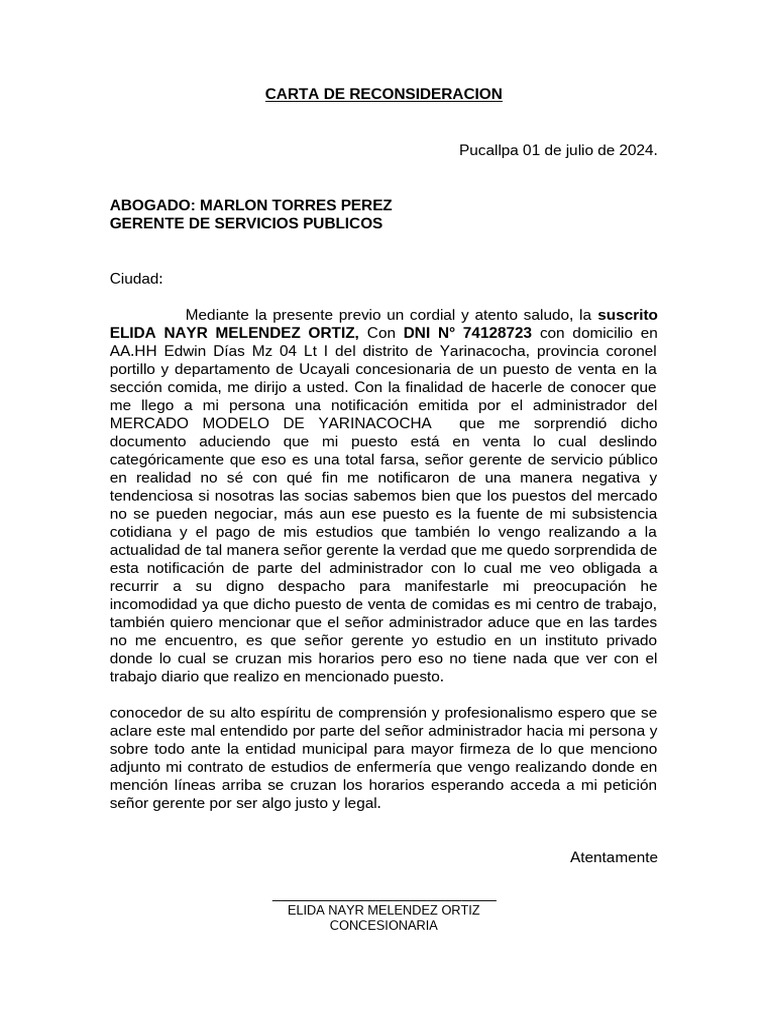 CARTA DE RECONSIDERACION | PDF