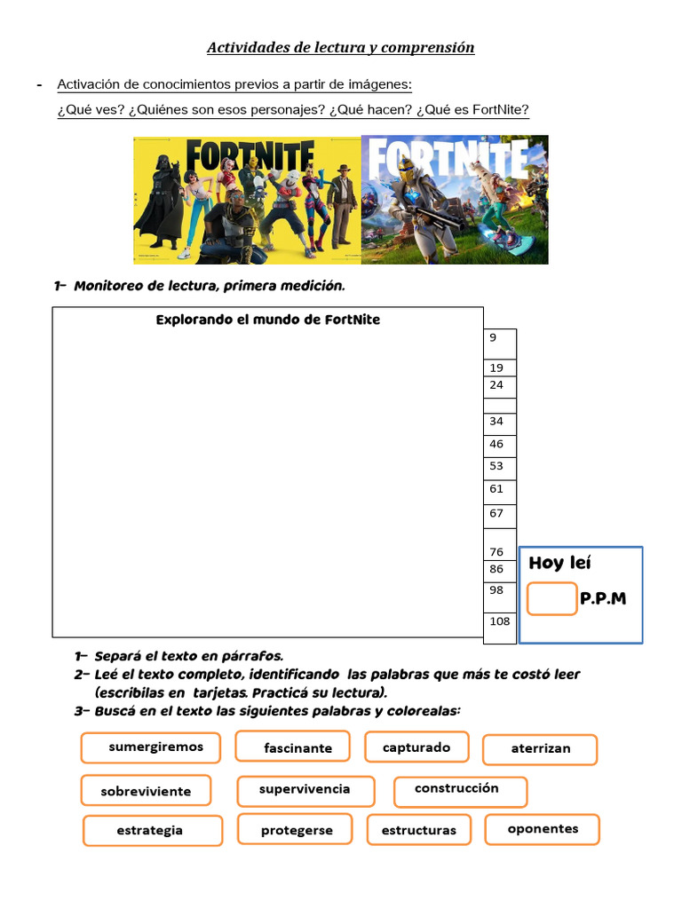 Actividades de lectura sobre Fortnite | PDF