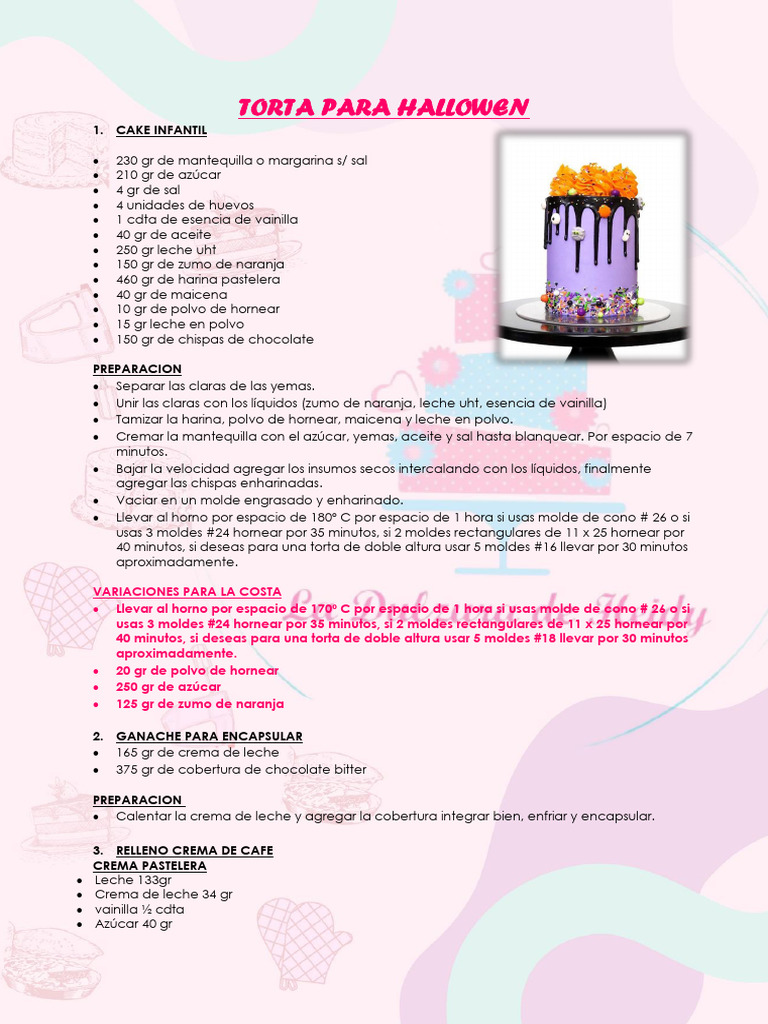 Torta Infantil de Halloween: Receta Completa | PDF | lactoso | Postres