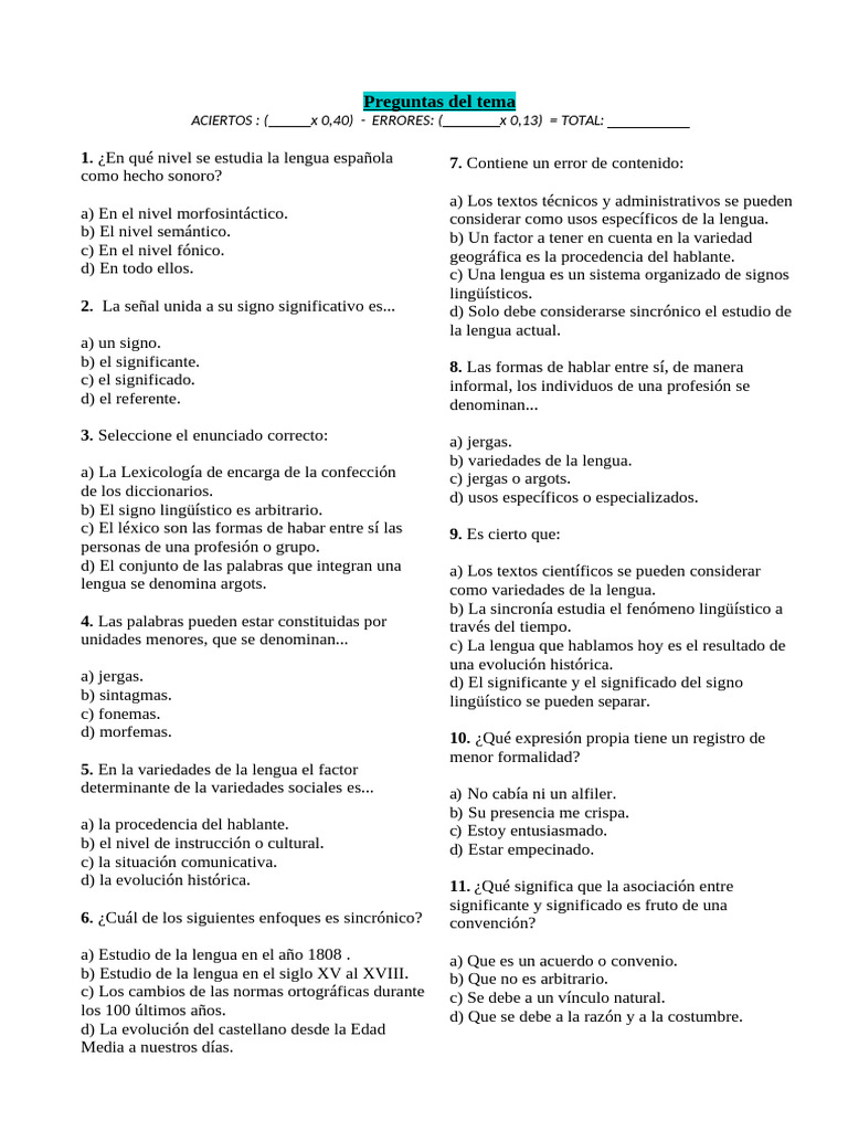 Preguntas Del Tema | PDF | Palabra | Léxico