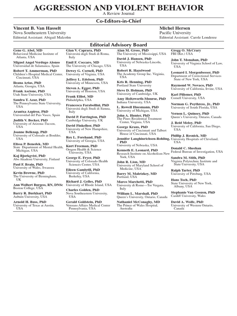Editorial Board 2005 Aggression and Violent Behavior | PDF ...
