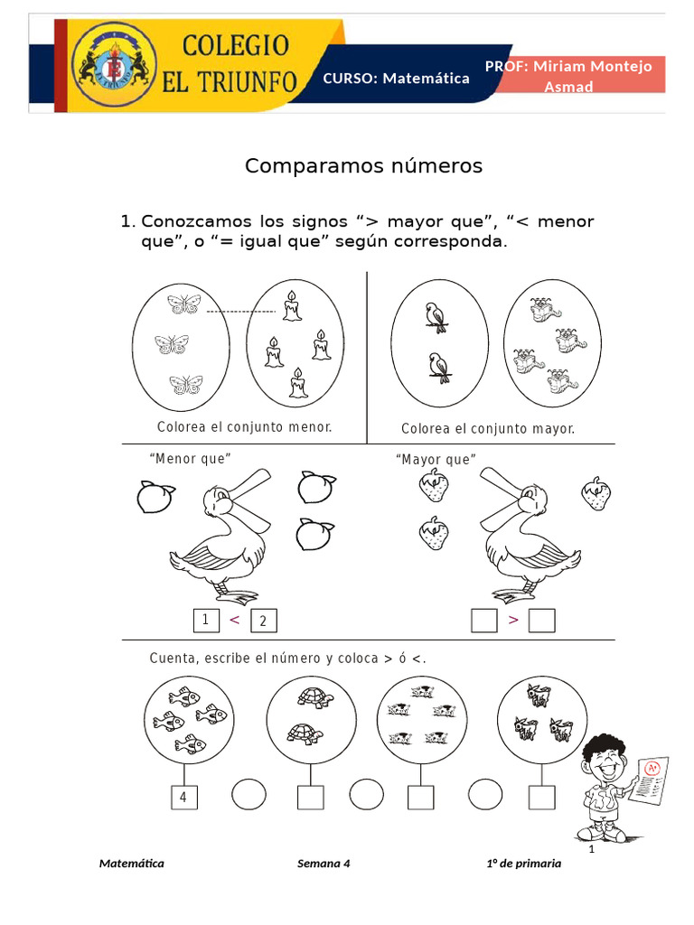 Comparación de Números para 1° Primaria | PDF