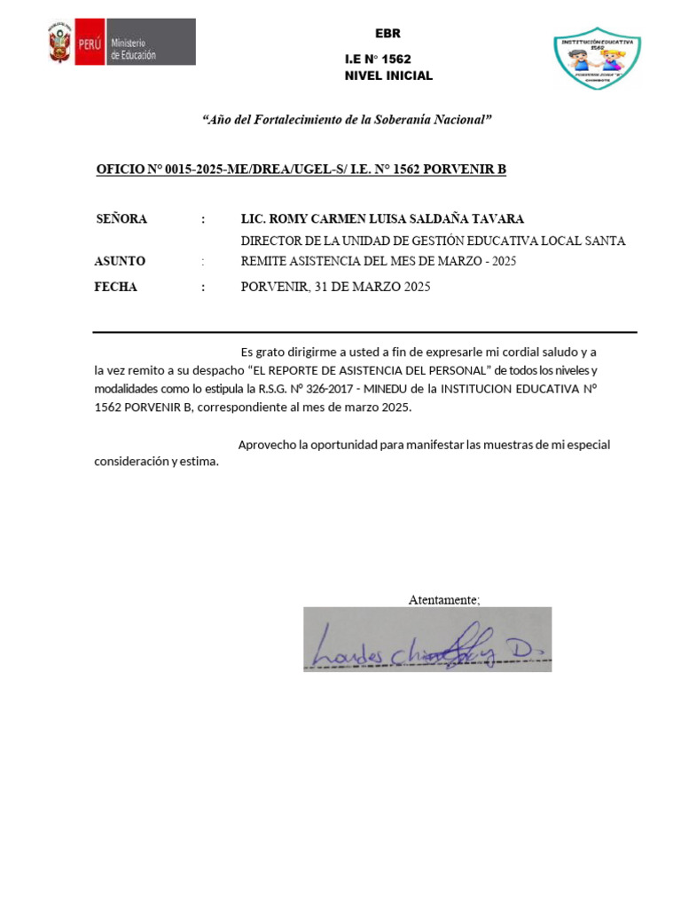 Informe de Asistencia Marzo 2025 I.E. 1562 | PDF
