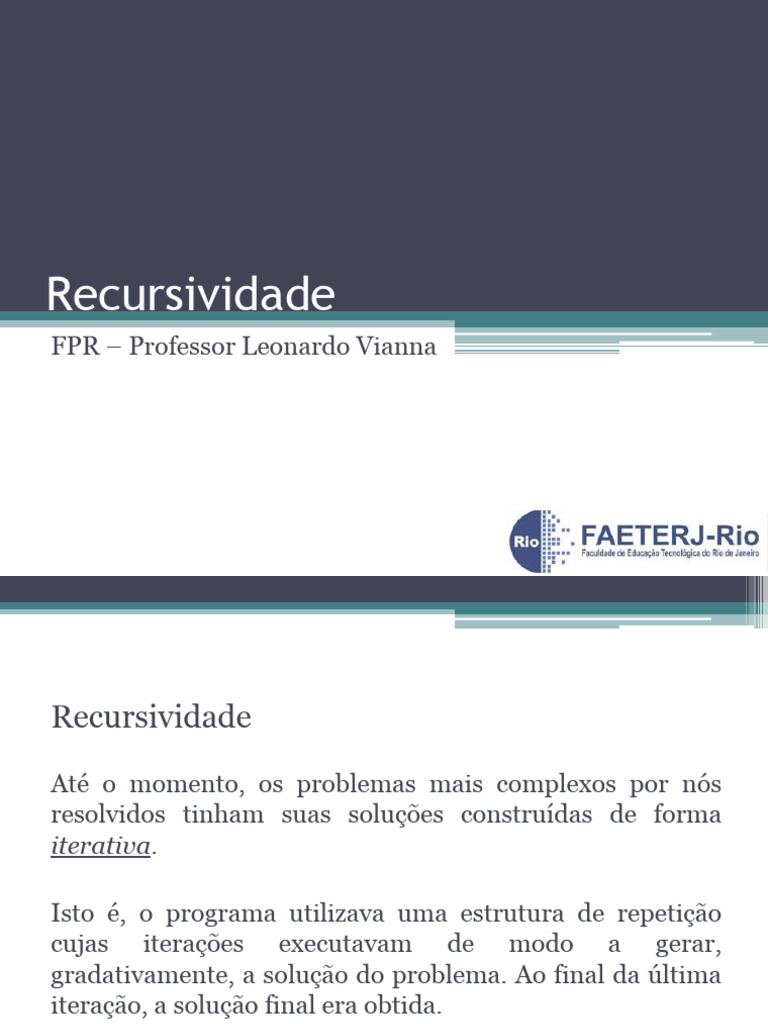 Recursividade em C: Fatorial e Exemplos | PDF | Lógica matemática ...