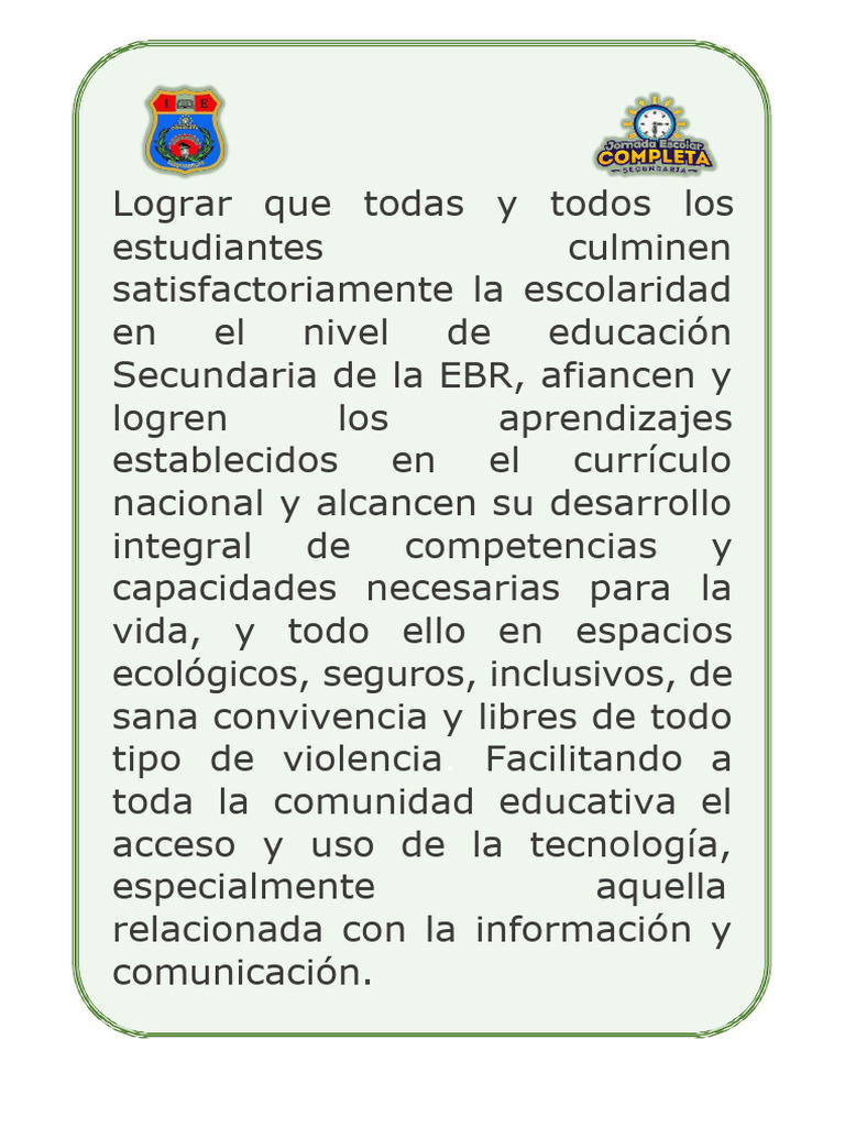MISION VISION 2025 | PDF | Inclusión (Educación) | Entorno natural