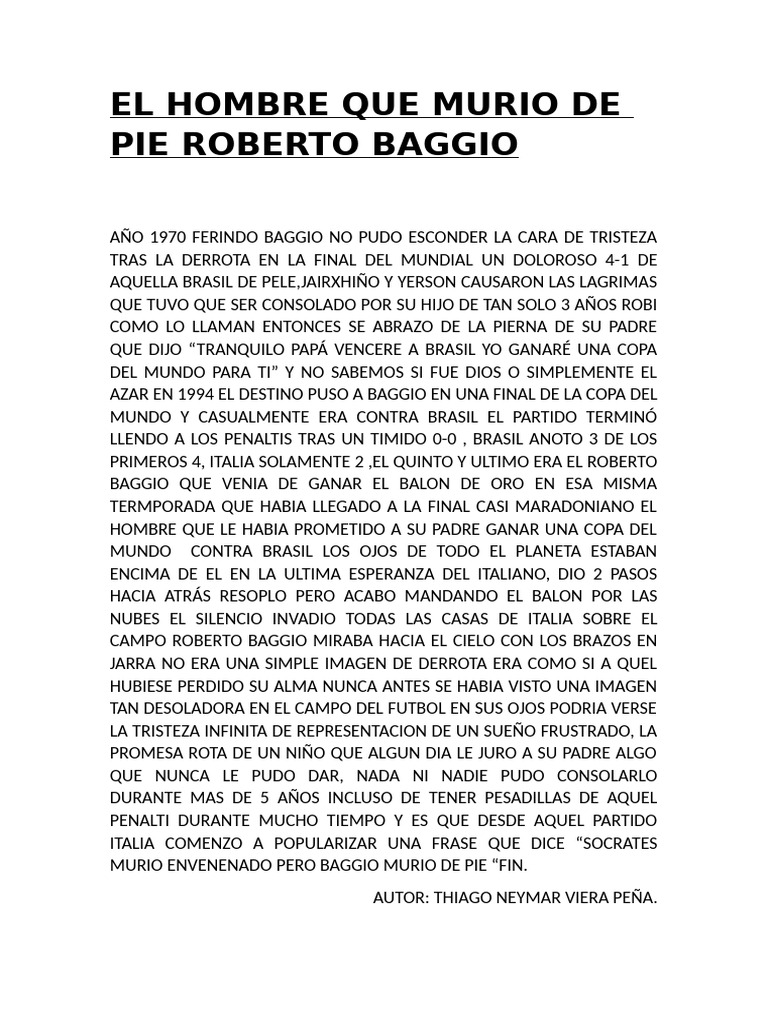 El Hombre Que Murio de Pie Roberto Baggio | PDF
