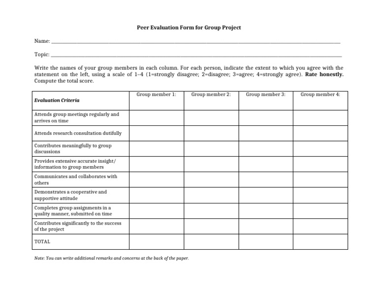 Peer Evaluation for Group Projects | PDF