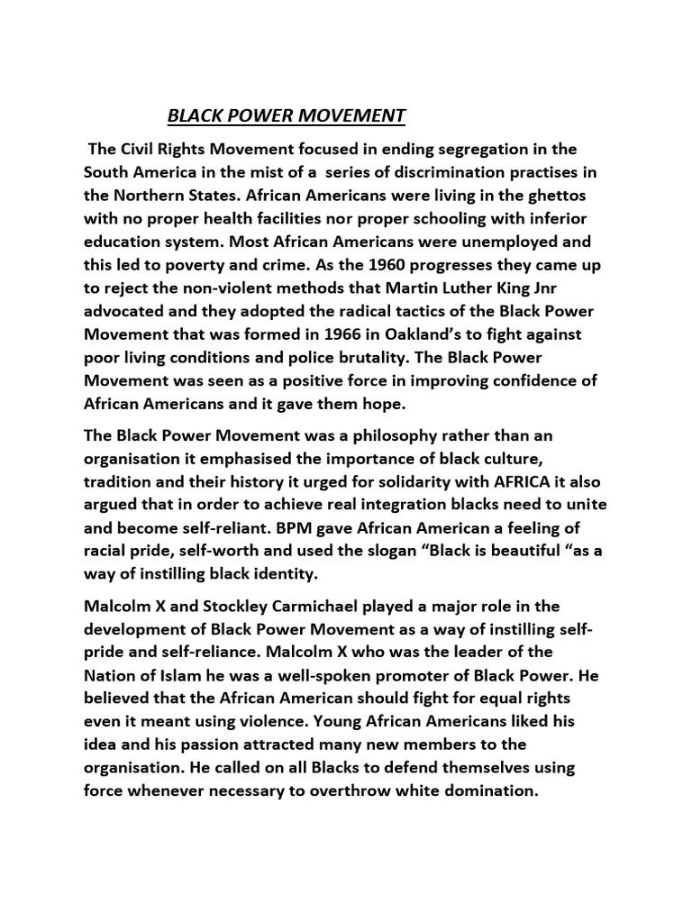 Black Power Movement Overview | PDF | Black Power | Black Panther Party