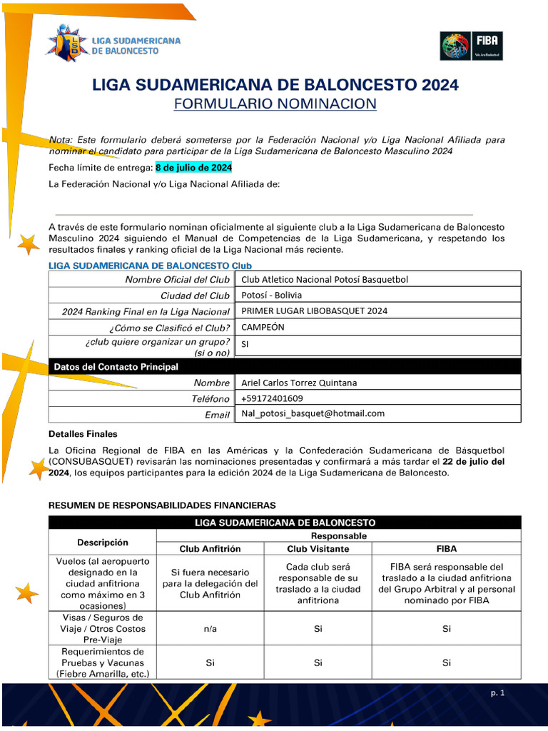 Formulario de Nominación LSB 2024 CLUB ATLETICO NACIONAL POTOSÍ | PDF