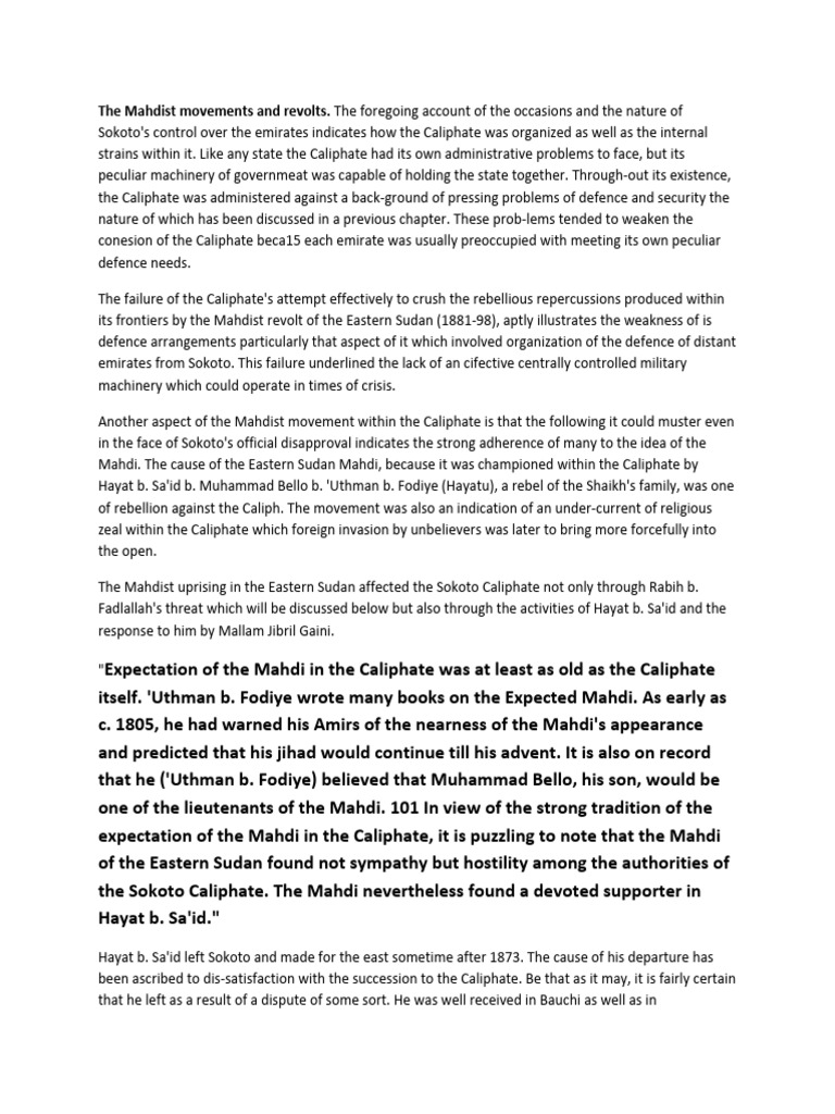 Mahdist Revolts and Sokoto Caliphate Dynamics | PDF | Caliphate ...